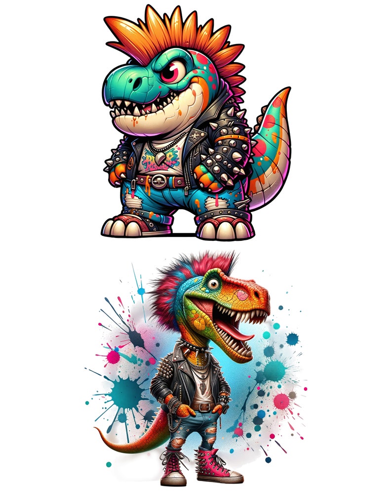 Punk Rock Dinosaurs Clipart, Printable T-rex With Mohawk, Dino Band PNG ...