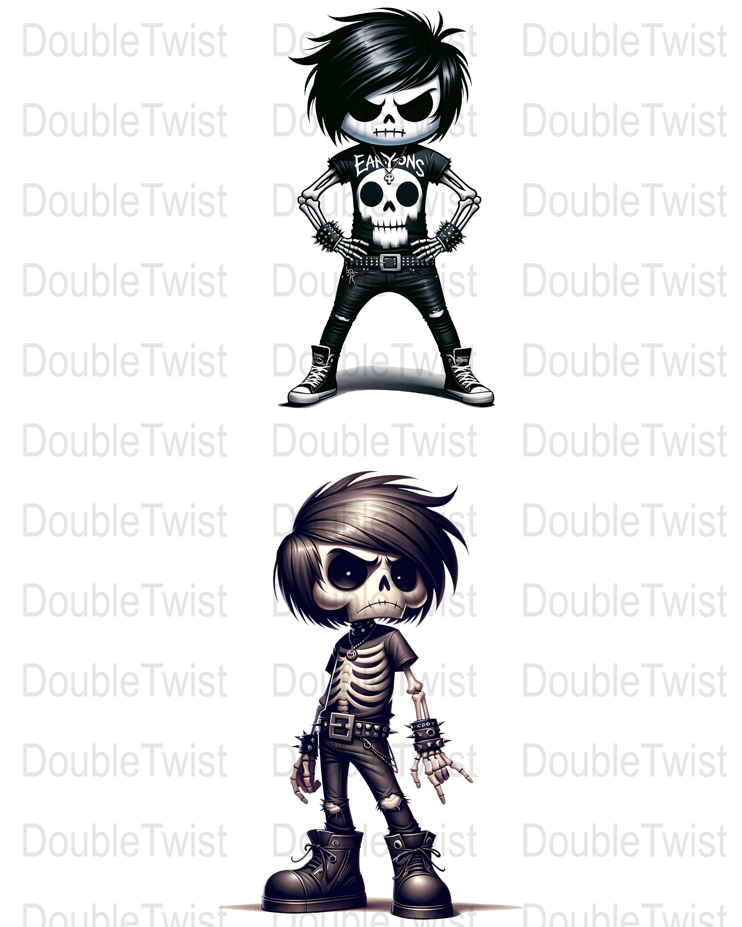 Emo Skeleton Clipart, Goth Punk Characters, Digital PNG Files, Cute Emo ...