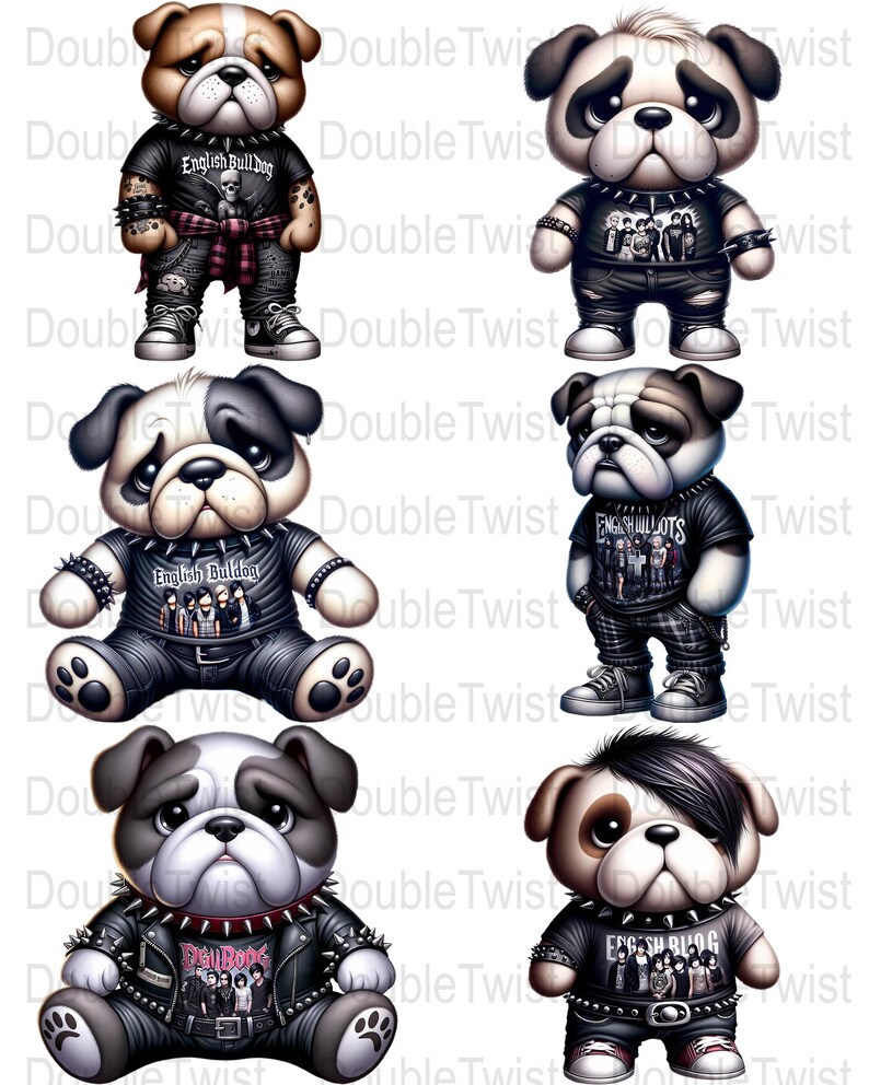 Emo English Bulldogs Clipart, Cute Goth Dog PNG, Digital Download, Pet ...