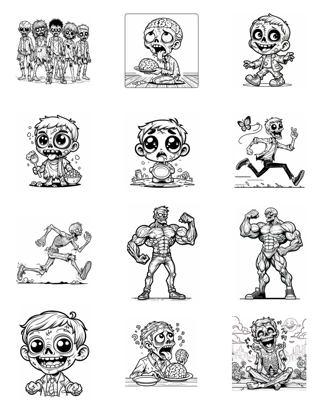 Digital Zombie Coloring Pages PDF, Printable Cartoon Undead, Creative ...