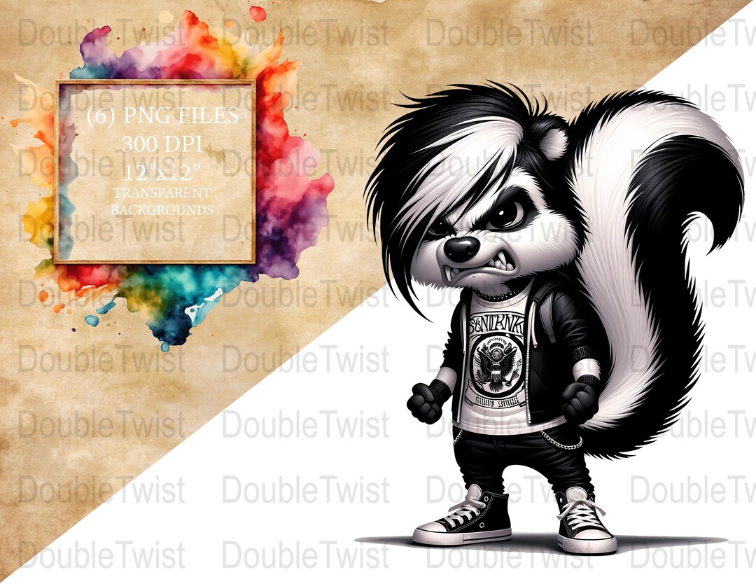 Emo Skunks Clipart, Cute Punk Rock Skunks PNG, Digital Download ...