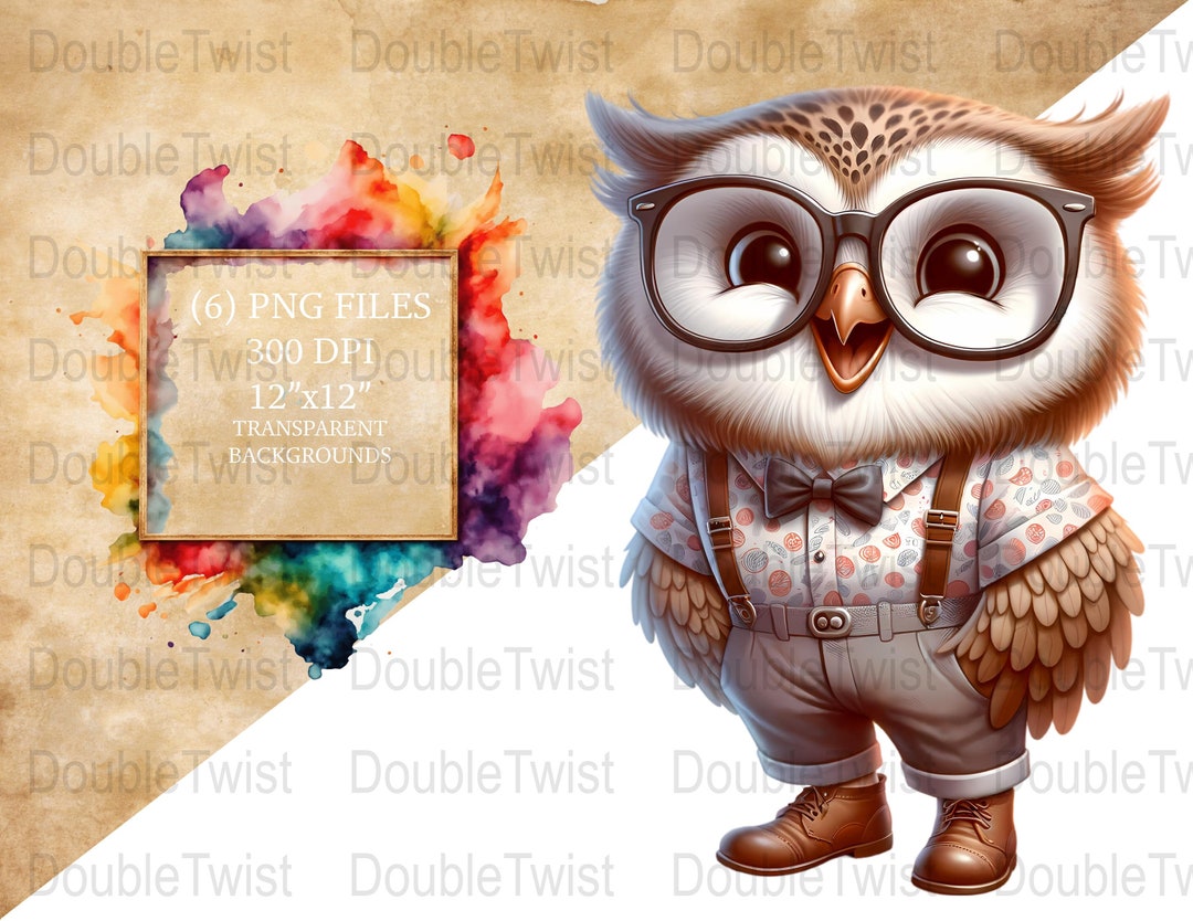 Hipster Owls Clipart Set, Cute Owls With Glasses PNG, Digital Download ...