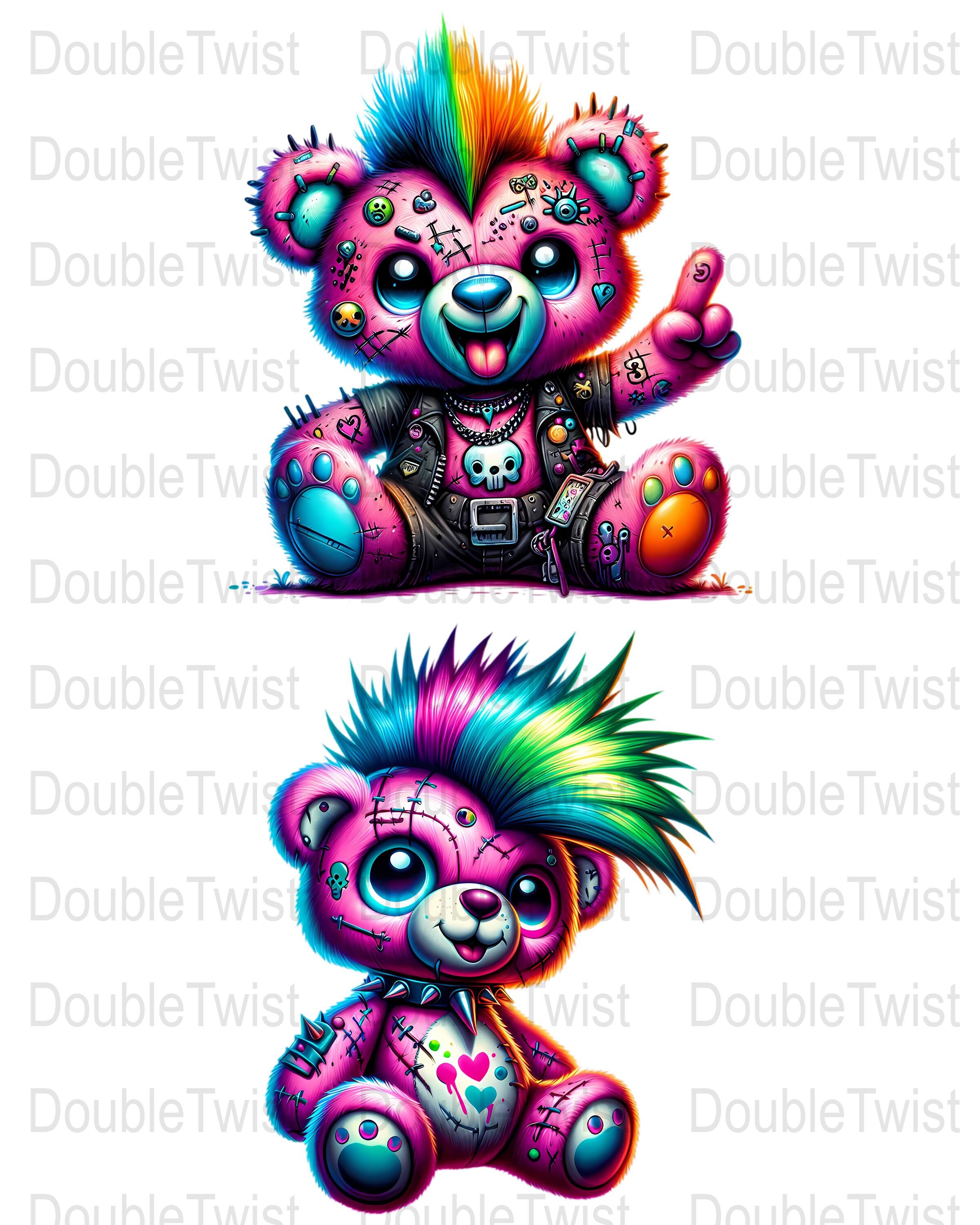 Neon Distressed Punk Teddy Bear Pngs, Vibrant Digital Art Pack ...