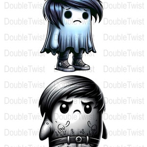 Emo Ghost Pngs, Cute Spooky Cartoon Ghosts, Digital Download, Clipart ...