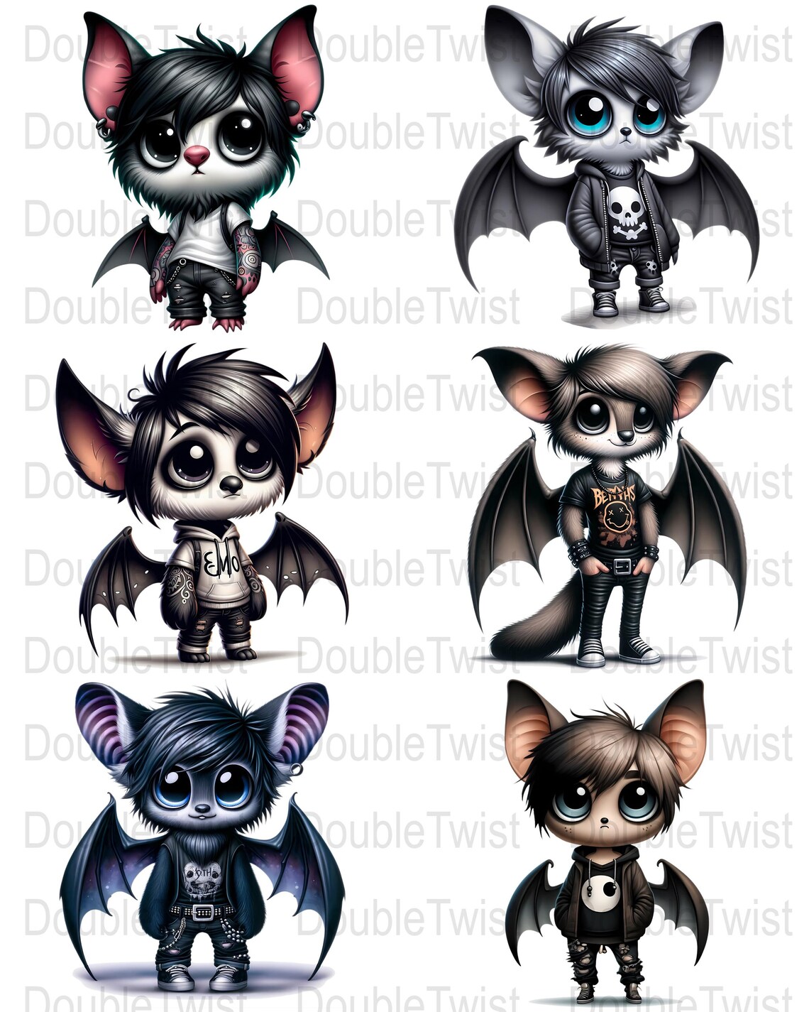 Emo Bats Clipart, Cute Gothic Bat Pngs, Digital Download, Cartoon Emo ...