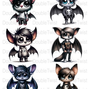 Emo Bats Clipart, Cute Gothic Bat Pngs, Digital Download, Cartoon Emo ...