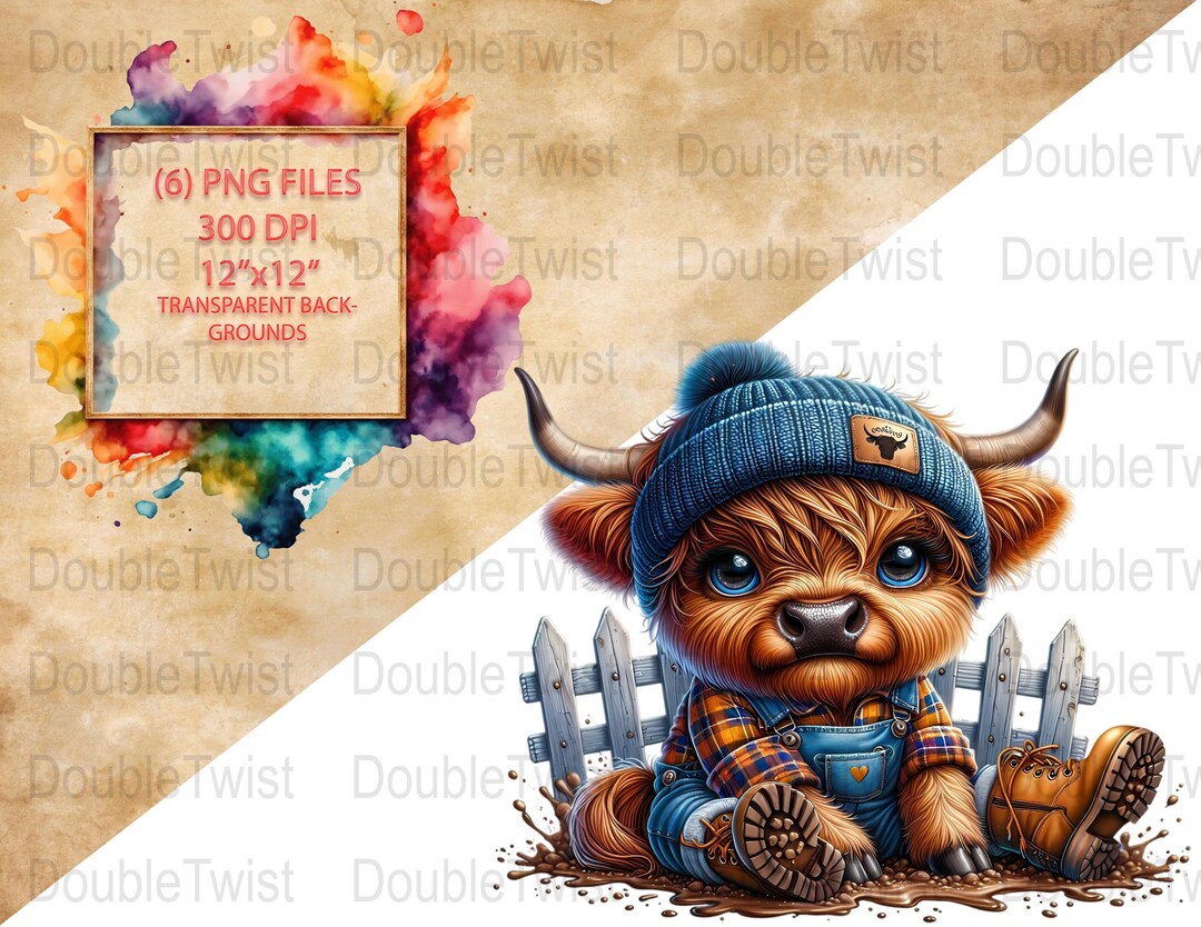 Cute Country Cow Clipart, Rustic Farm Animals, Highland Cow Graphics ...