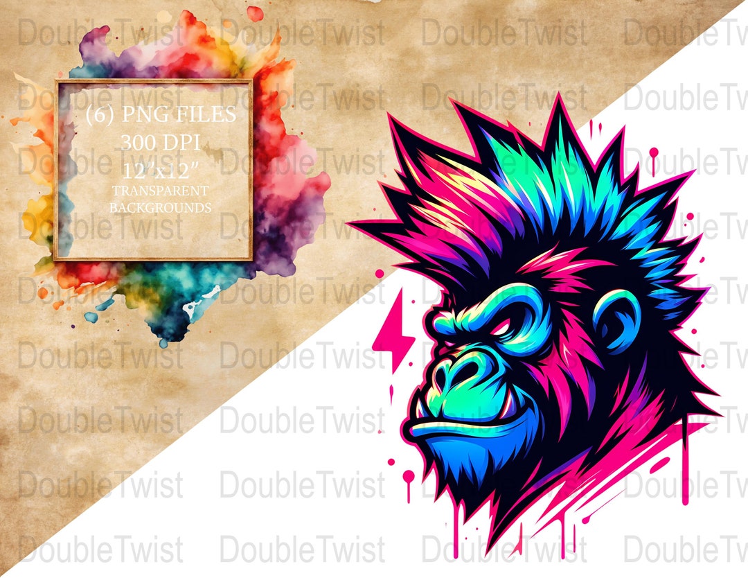 Neon Apes Clipart, Vibrant Monkey PNG Graphics, Digital Download, Cool ...