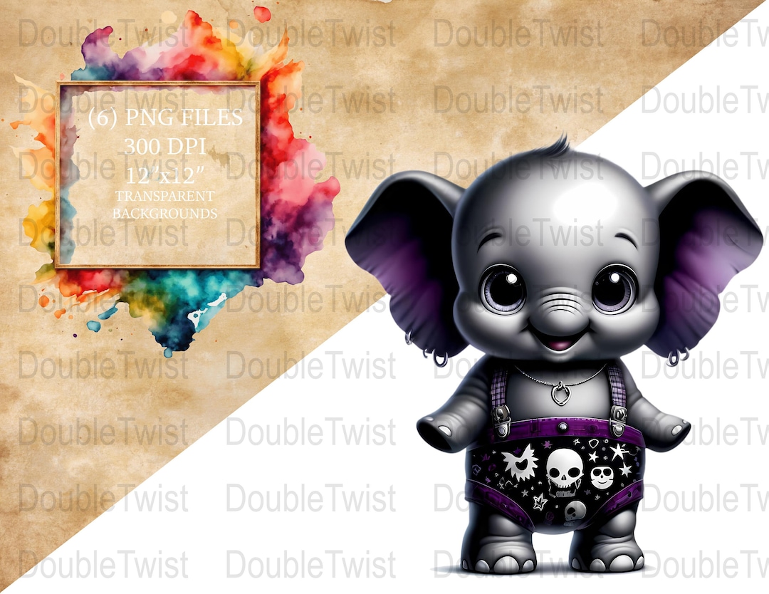 Emo Baby Elephant Clipart, Cute Goth Elephants PNG, Digital Download ...