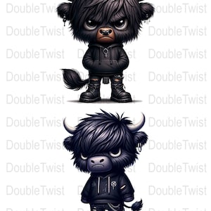 Emo Highland Cows Clipart, Goth Farm Animal PNG, Cute Emo Cow Digital ...