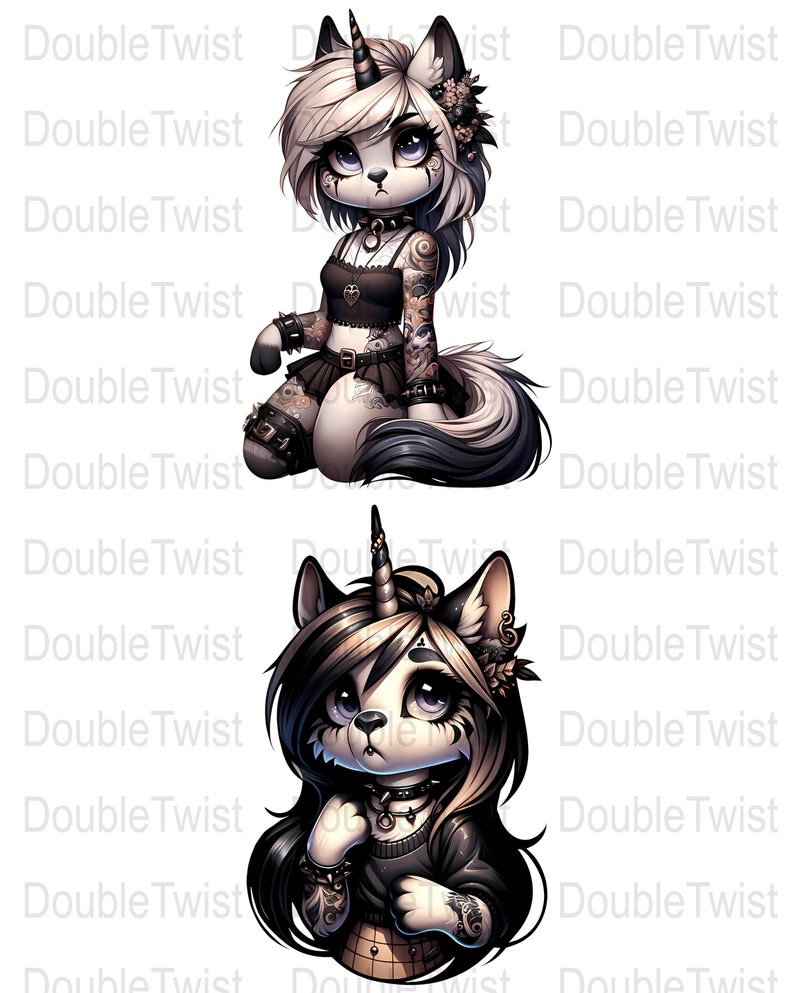 Gothic Unicorn Clipart With Tattoos, Edgy Fantasy Creature, Dark PNG Art, Tattooed Magical ...