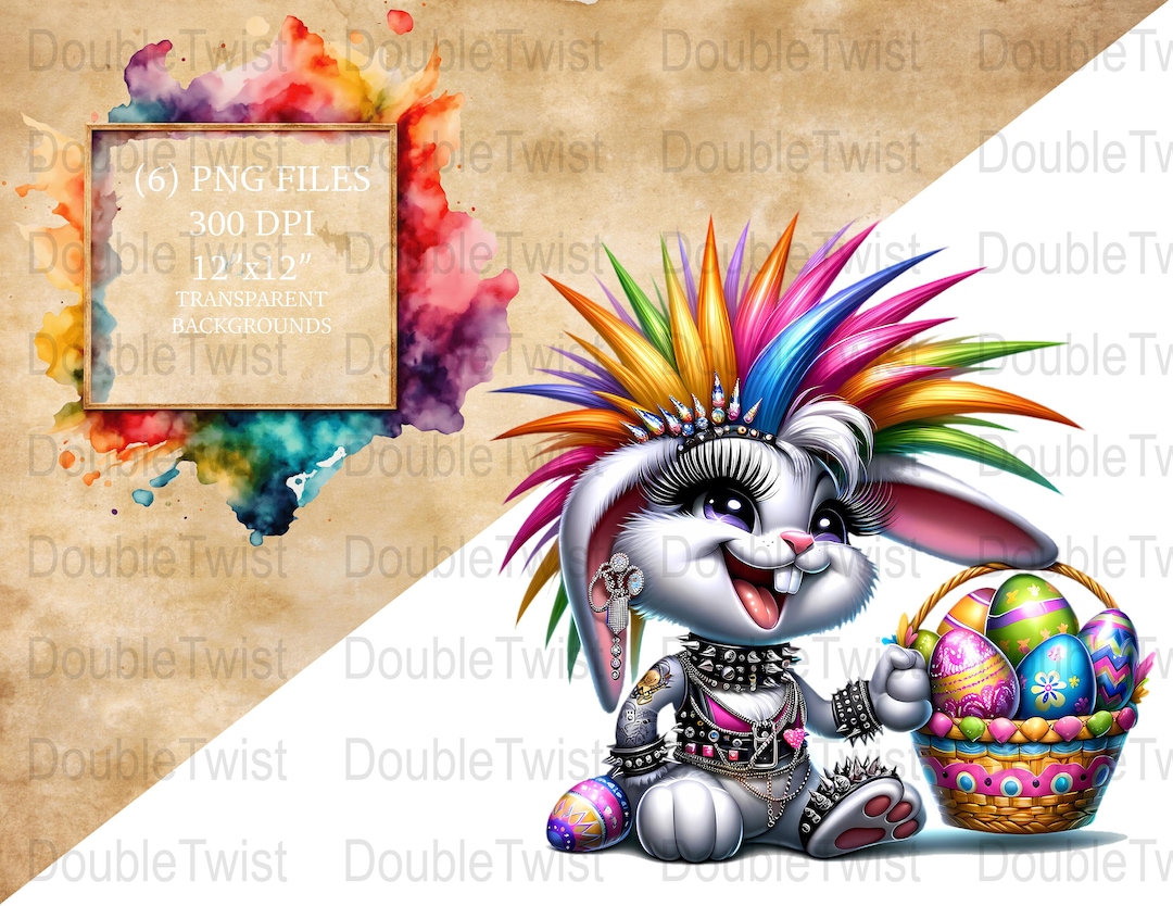 Punk Rock Bougie Easter Bunny Clipart, PNG Sublimation Design, Digital ...