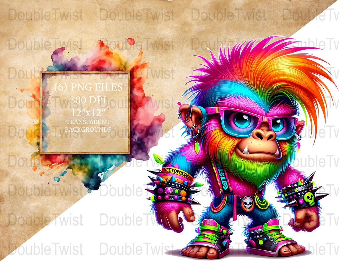 Neon Punk Bigfoot Clipart, Colorful Sasquatch PNG, Digital Download ...