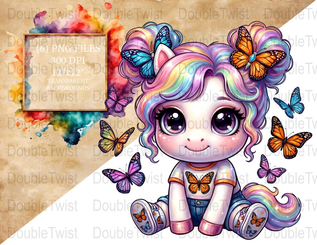 Cute Butterfly Unicorn Clipart, Rainbow Unicorn Sublimation, 3D Fantasy ...