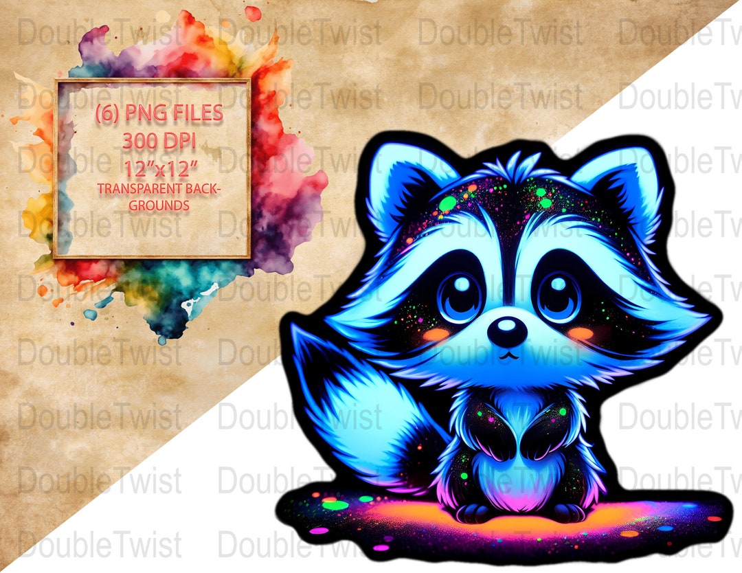 Blacklight Paint Style Raccoon Pngs, Vibrant Digital Art Clipart, Neon ...