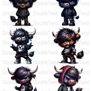 Emo Highland Cows Clipart, Goth Farm Animal PNG, Cute Emo Cow Digital ...