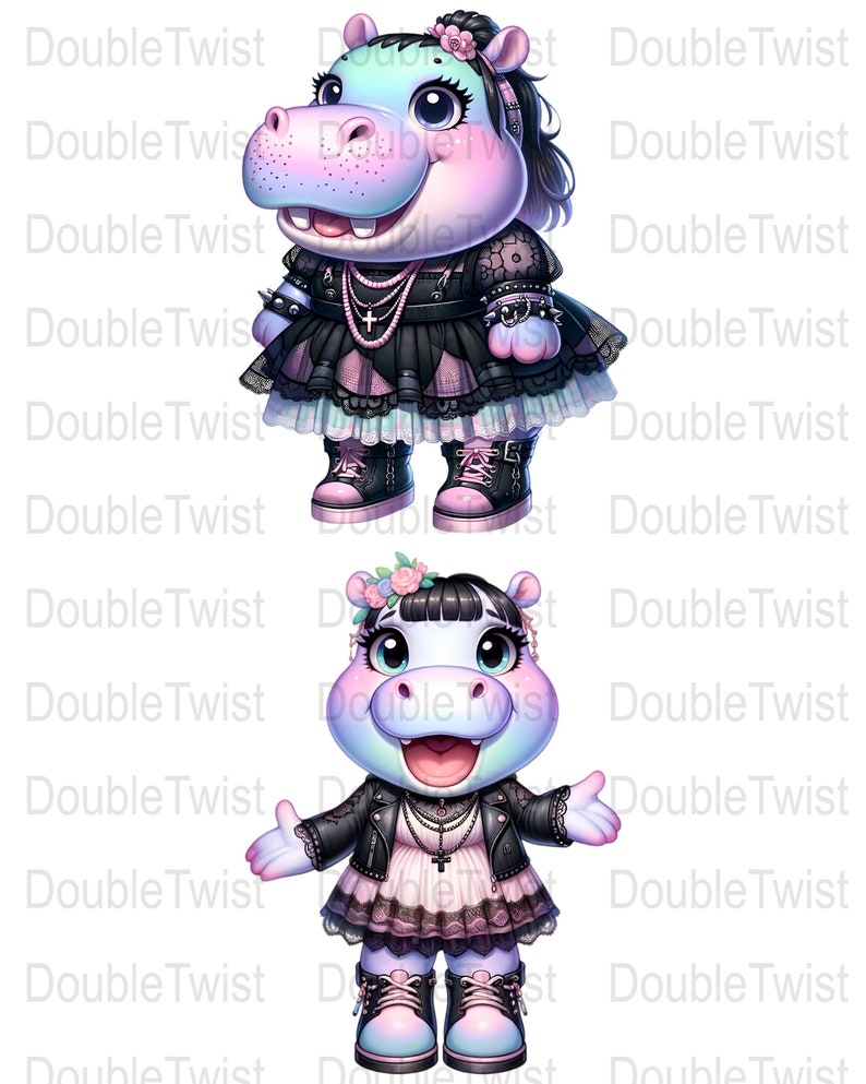 Pastel Goth Hippos PNG Clipart, Cute Goth Hippopotamus Graphics ...