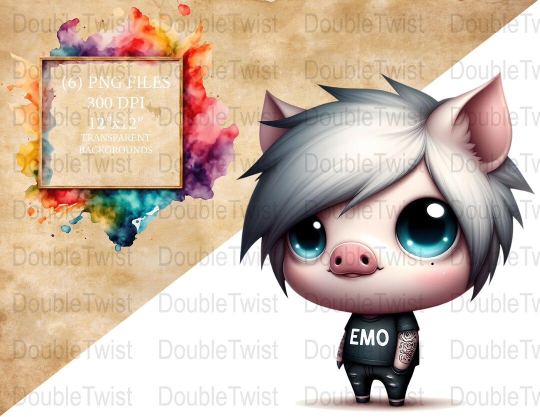 Emo Chibi Pig Clipart, Cute Piggy Pngs, Digital Emo Pig Characters ...