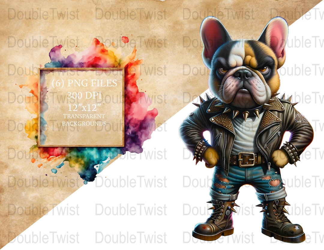 Punk French Bulldog Clipart, Dog in Leather Jacket PNG, Cool Frenchie ...