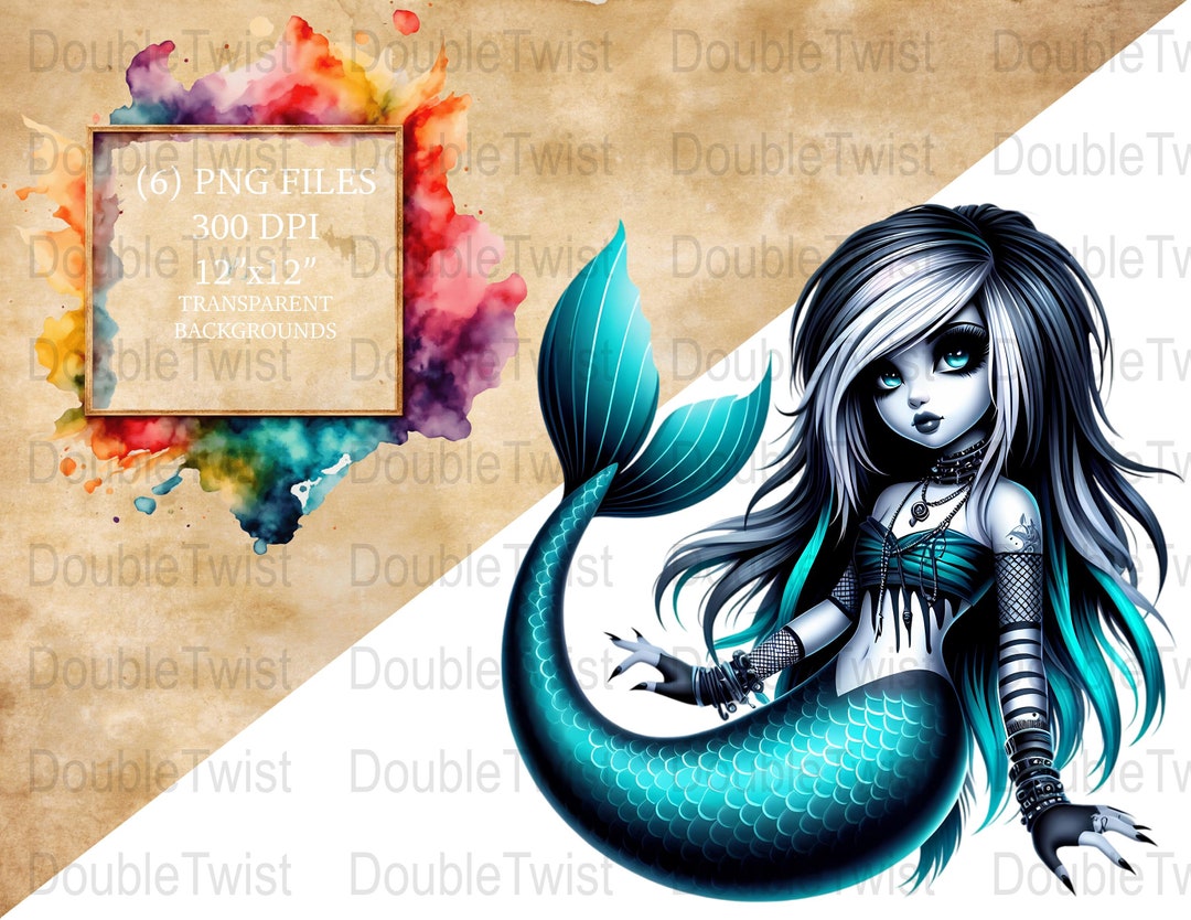 Goth Mermaid Clipart, Digital PNG Download, Dark Fantasy Ocean Graphics ...