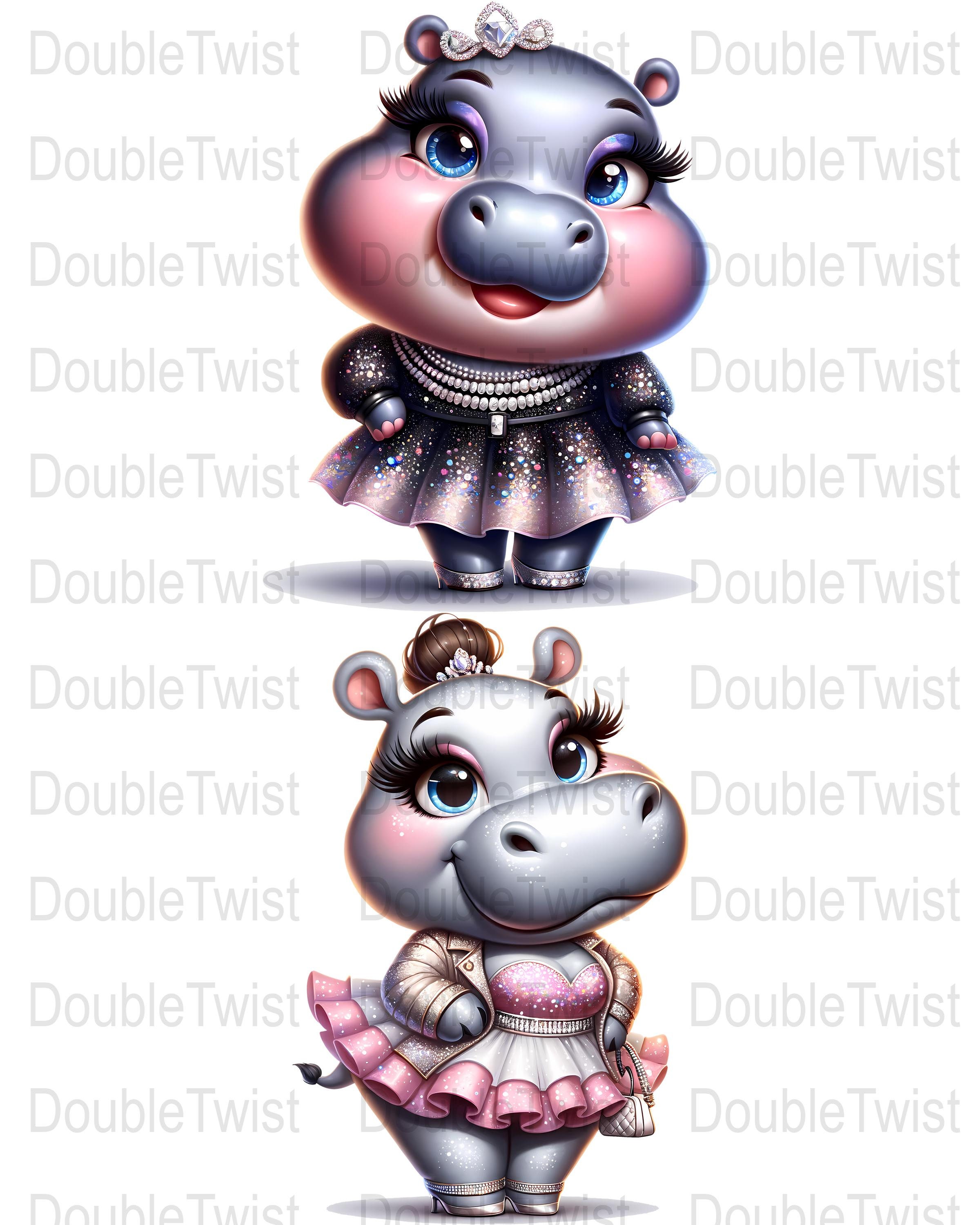 Cute Bougie Hippos Clipart PNG, Digital Download, Cartoon Hippopotamus ...