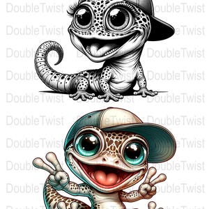 Cute Gecko in Baseball Cap Clipart, Happy Gecko Illustration, Childrens ...