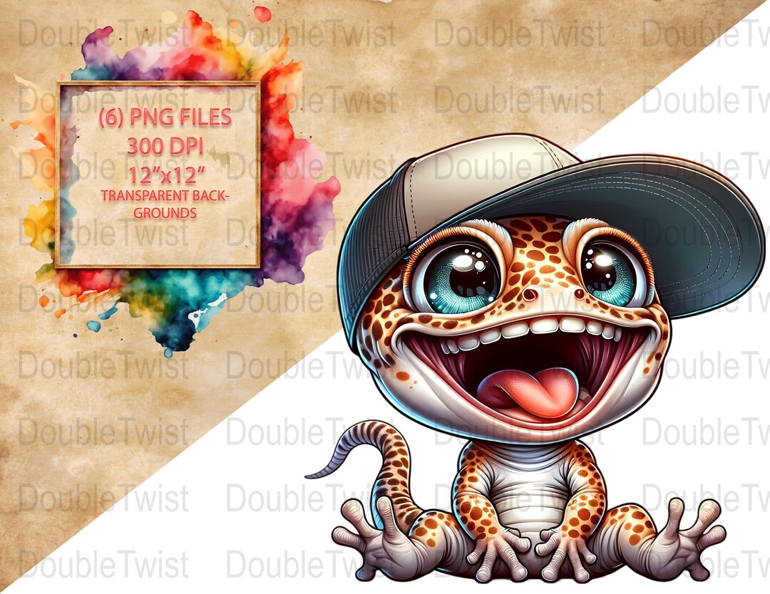 Cute Gecko in Baseball Cap Clipart, Happy Gecko Illustration, Childrens ...