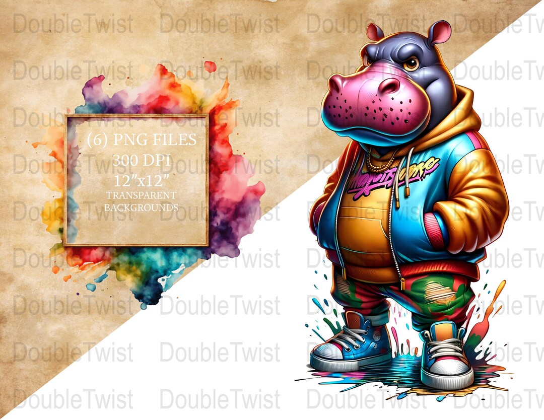 Hip Hop Hippo Clipart PNG, Streetwear Style Animal, Urban Jungle ...