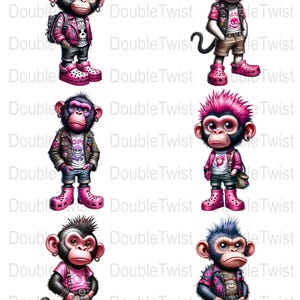 Punk Monkey Clipart in Pink, Cool Digital Art, T-shirts, Stickers DIY ...