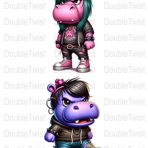 Goth Hippos Clipart, Cute Punk Hippopotamus PNG, Alternative Style ...