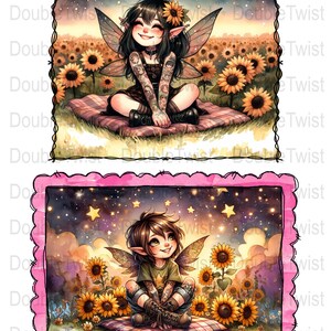 Emo Fairy in Sunflower Field PNG Clipart, Whimsical Fairy Art for ...
