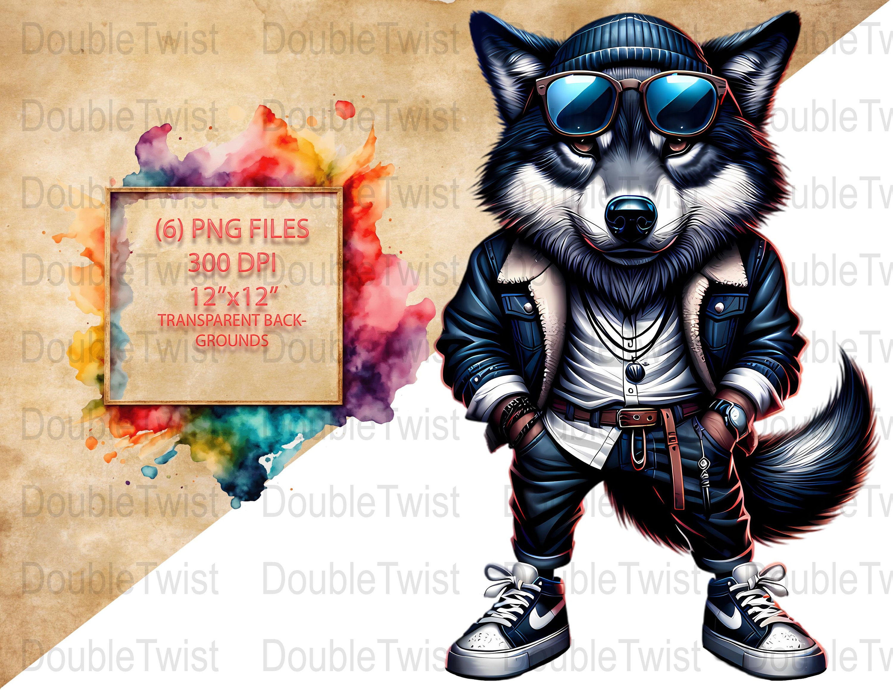 Streetwear Wolf Clipart Set, Urban Wolf Character PNG, Fashionable ...