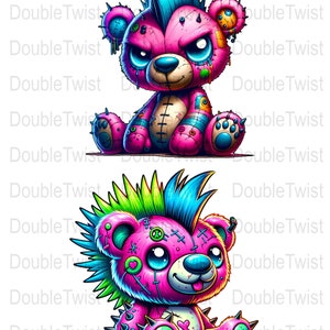 Neon Distressed Punk Teddy Bear Pngs, Vibrant Digital Art Pack ...
