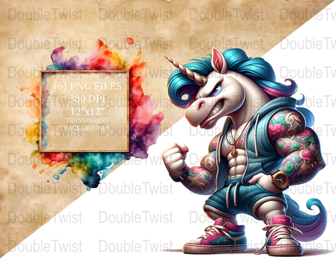 Body Builder Unicorn Clipart, Muscular Fantasy Creature PNG, Digital ...