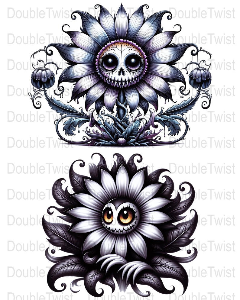 Gothic Sunflower 02 Clipart, Spooky Floral PNG, Halloween Decor Digital ...
