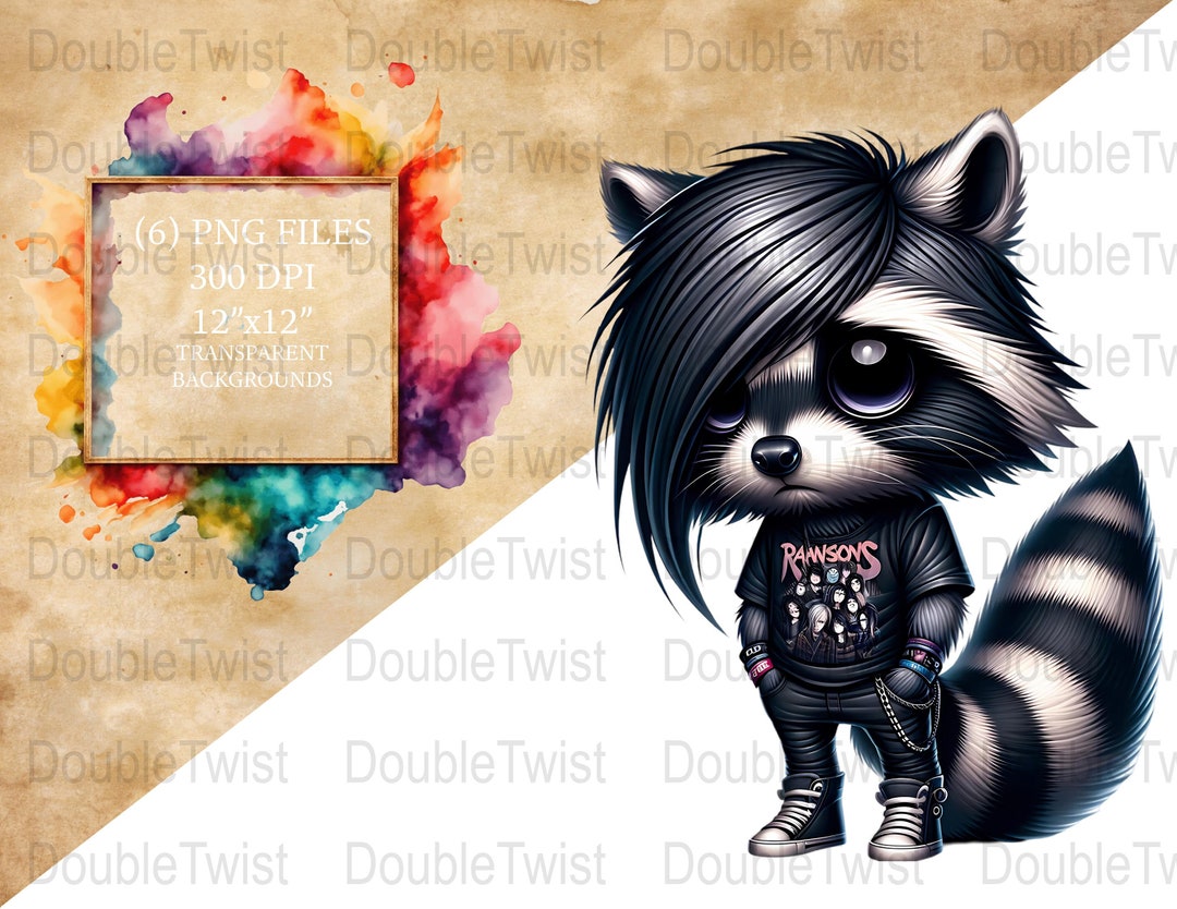 Emo Raccoon Clipart PNG, Cute Digital Download, Punk Raccoon Graphic ...