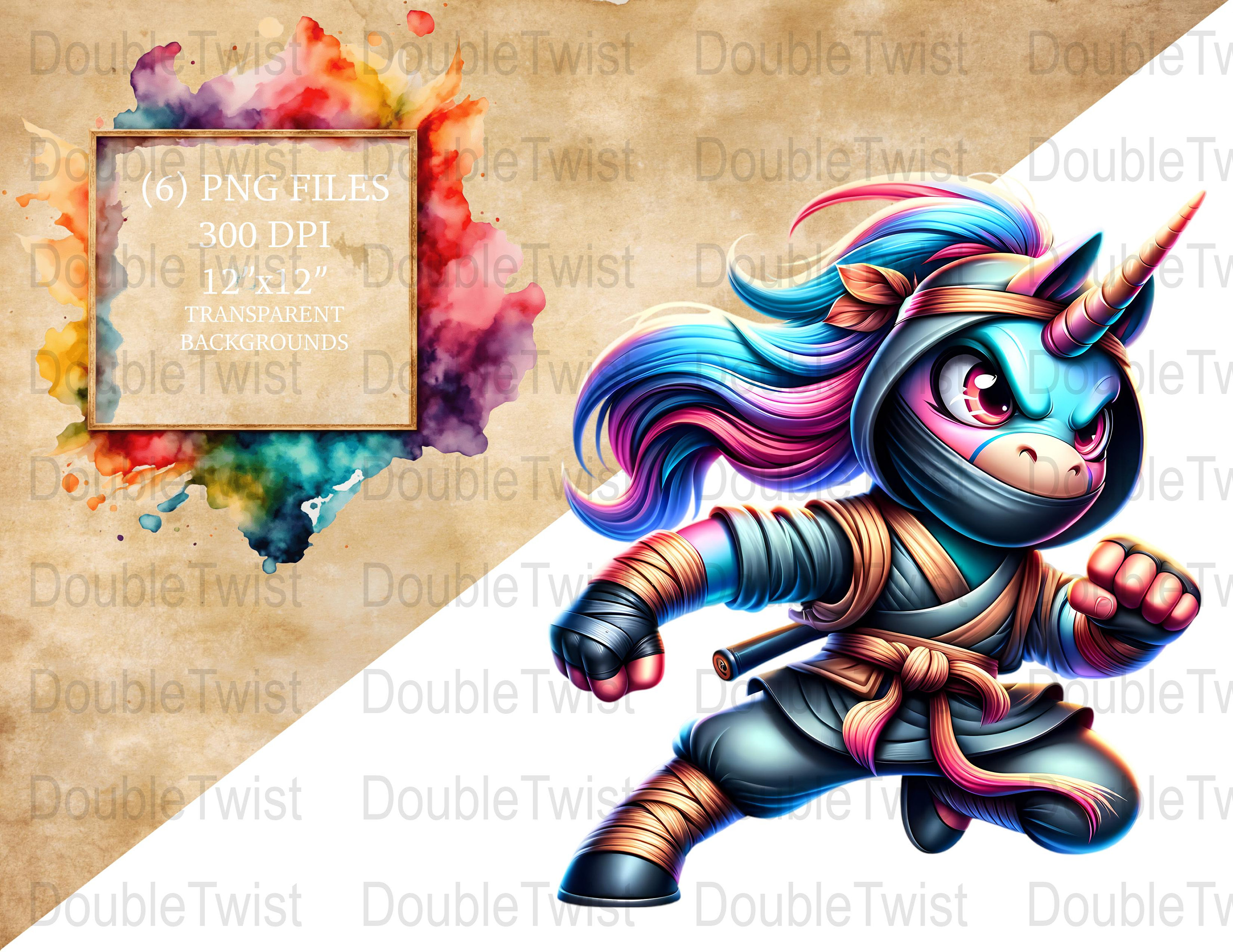 Ninja Unicorns Clipart PNG, Cute Martial Arts Fantasy Creatures ...
