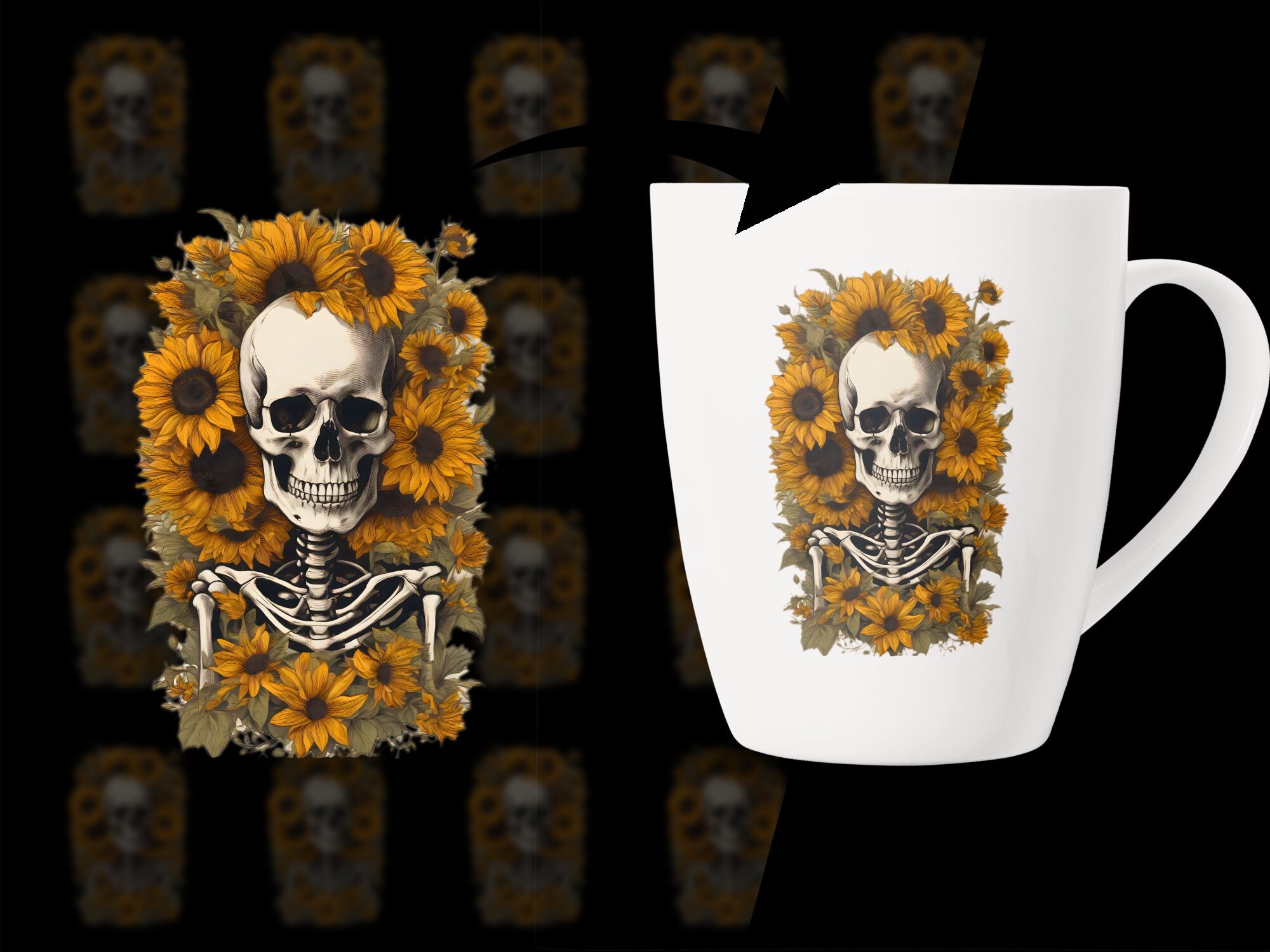 Skeleton With Sunflowers PNG Clipart - Etsy