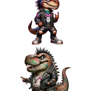 Punk Rock Dinosaurs Clipart, Printable T-rex With Mohawk, Dino Band PNG ...