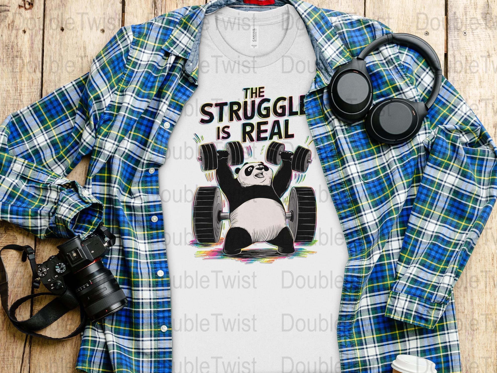 Panda Struggle T-shirt Design, Funny Gym Panda Lifting Weights PNG ...