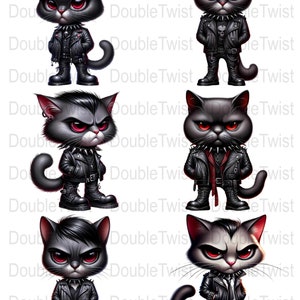 Goth Cat Digital Pngs, Black Cats in Leather Jackets, Cute Emo Kitty ...