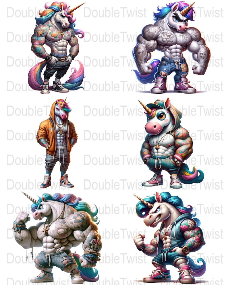 Body Builder Unicorn Clipart, Muscular Fantasy Creature PNG, Digital ...