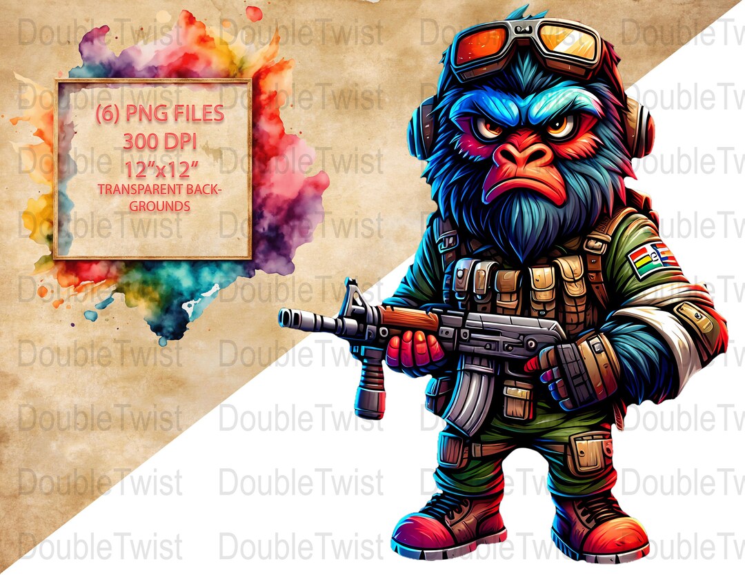 Gorilla guerrilla Fighter Clipart Bundle, Military Monkey Graphics ...