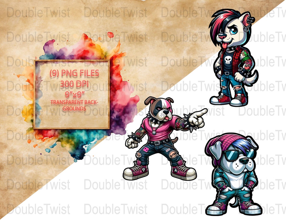 Emo Dogs Clipart Stickers, Punk Puppies, Cartoon Dog Decals ...