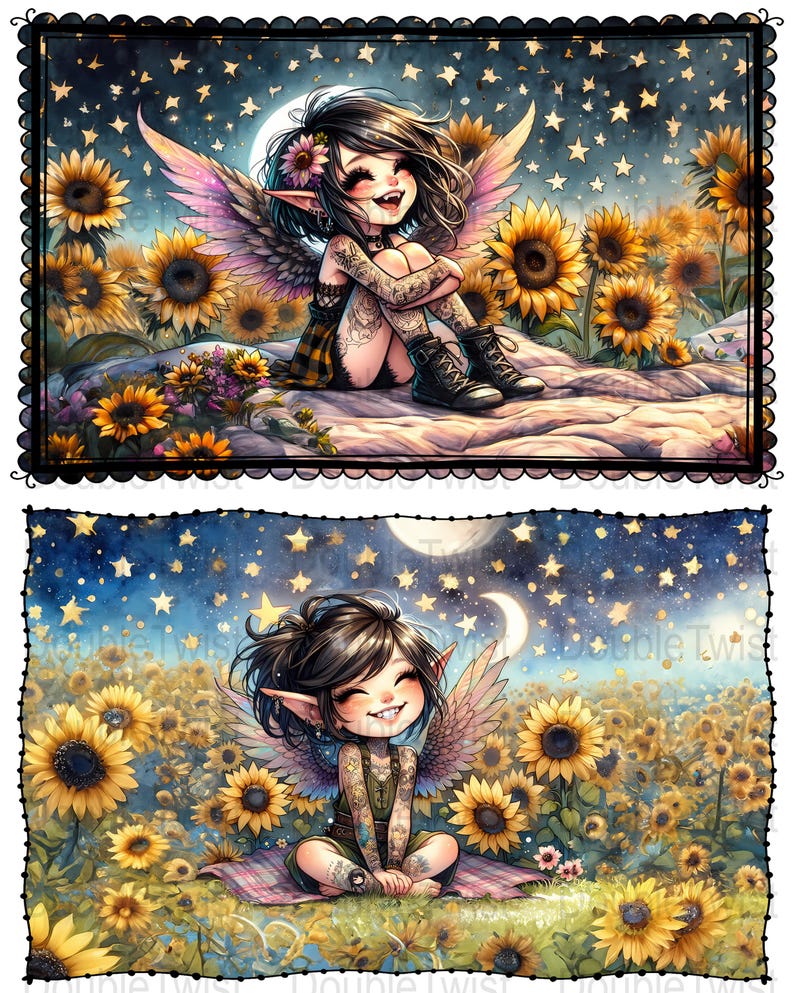 Emo Fairy in Sunflower Field PNG Clipart, Whimsical Fairy Art for ...