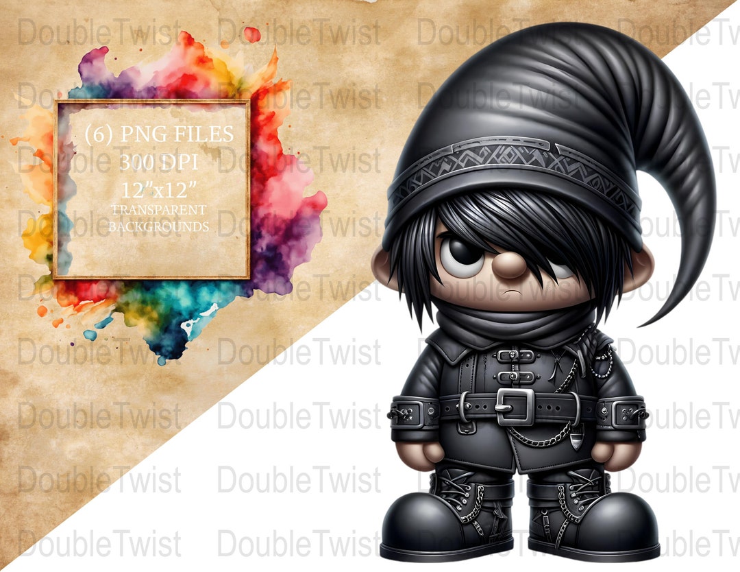 Emo Gnomes Clipart PNG, Goth Fantasy Garden Characters, Digital Download, Dark Cute Graphics ...