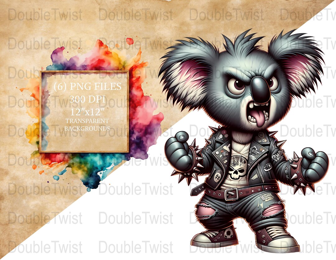 Punk Rock Koalas PNG, Edgy Band Clipart, Digital Punk Koala Download, Printable Graphic Tee ...