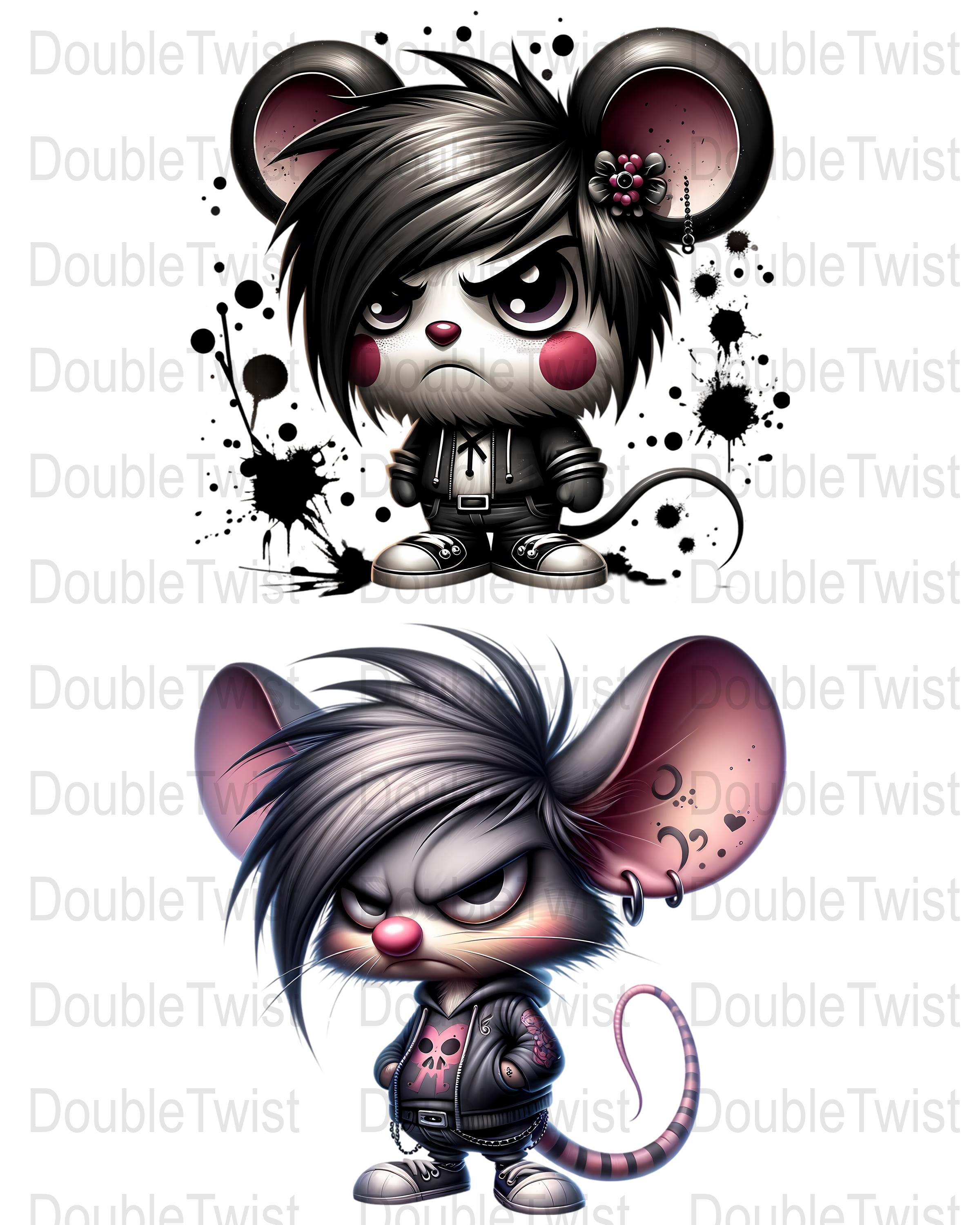 Emo Mice Clipart, Cute Goth Mouse PNG, Digital Download, Dark Cartoon ...