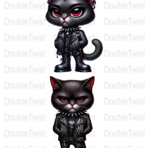 Goth Cat Digital Pngs, Black Cats in Leather Jackets, Cute Emo Kitty ...