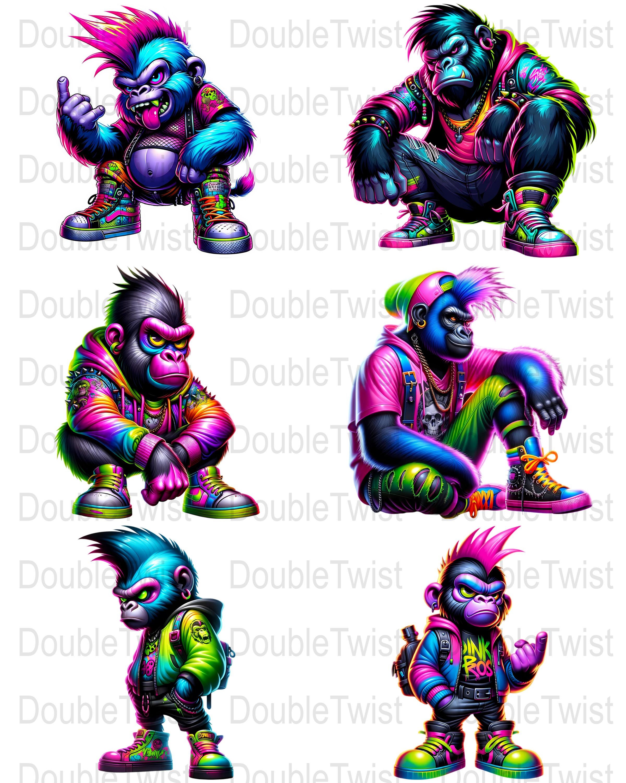 Neon Punk Gorilla Clipart, Colorful Punk Ape PNG, Digital Download ...